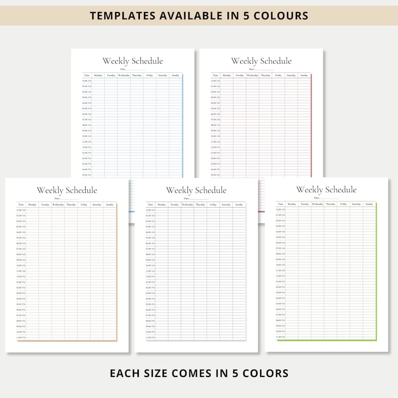24 Hour Weekly Schedule, 24 Hour Daily Planner Printable & Fillable ...