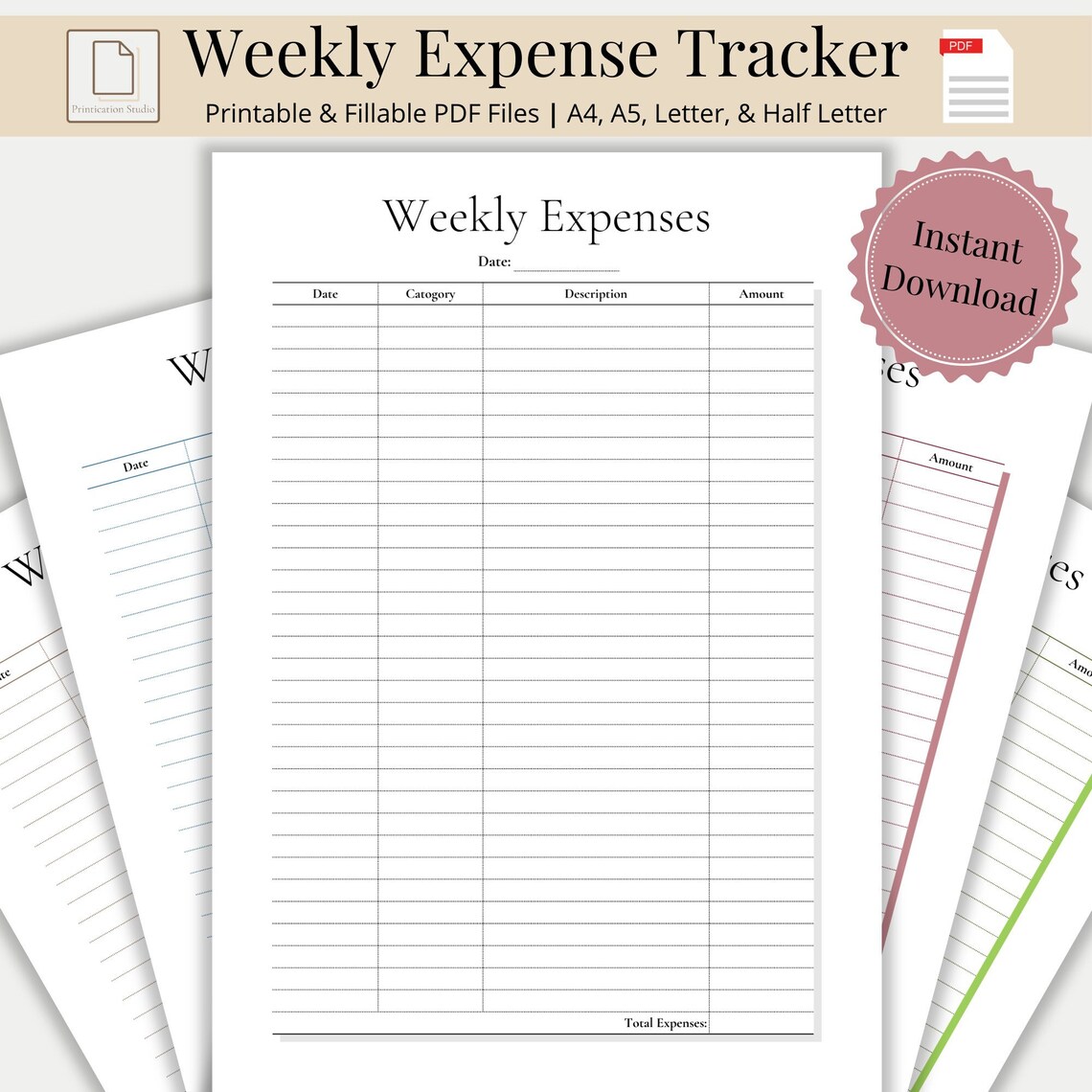 Weekly Expense Tracker Printable & Fillable Expense Sheet - Etsy