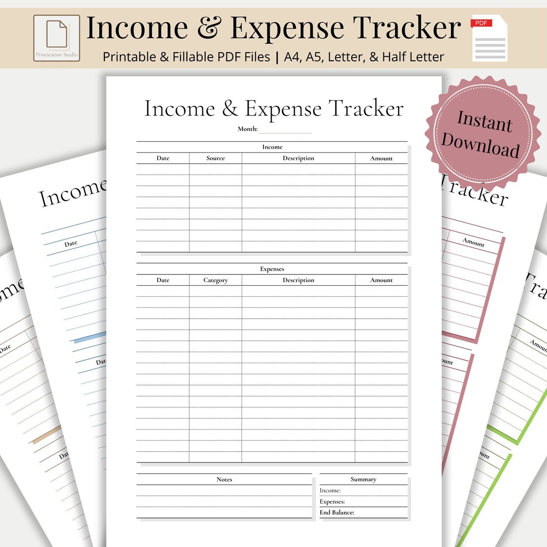 Income and Expense Tracker Printable & Fillable, Income Statement and ...