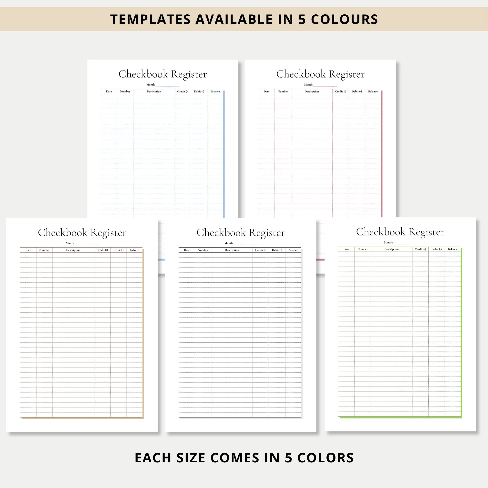 Checkbook Register Printable & Fillable, Check Book Register Template ...