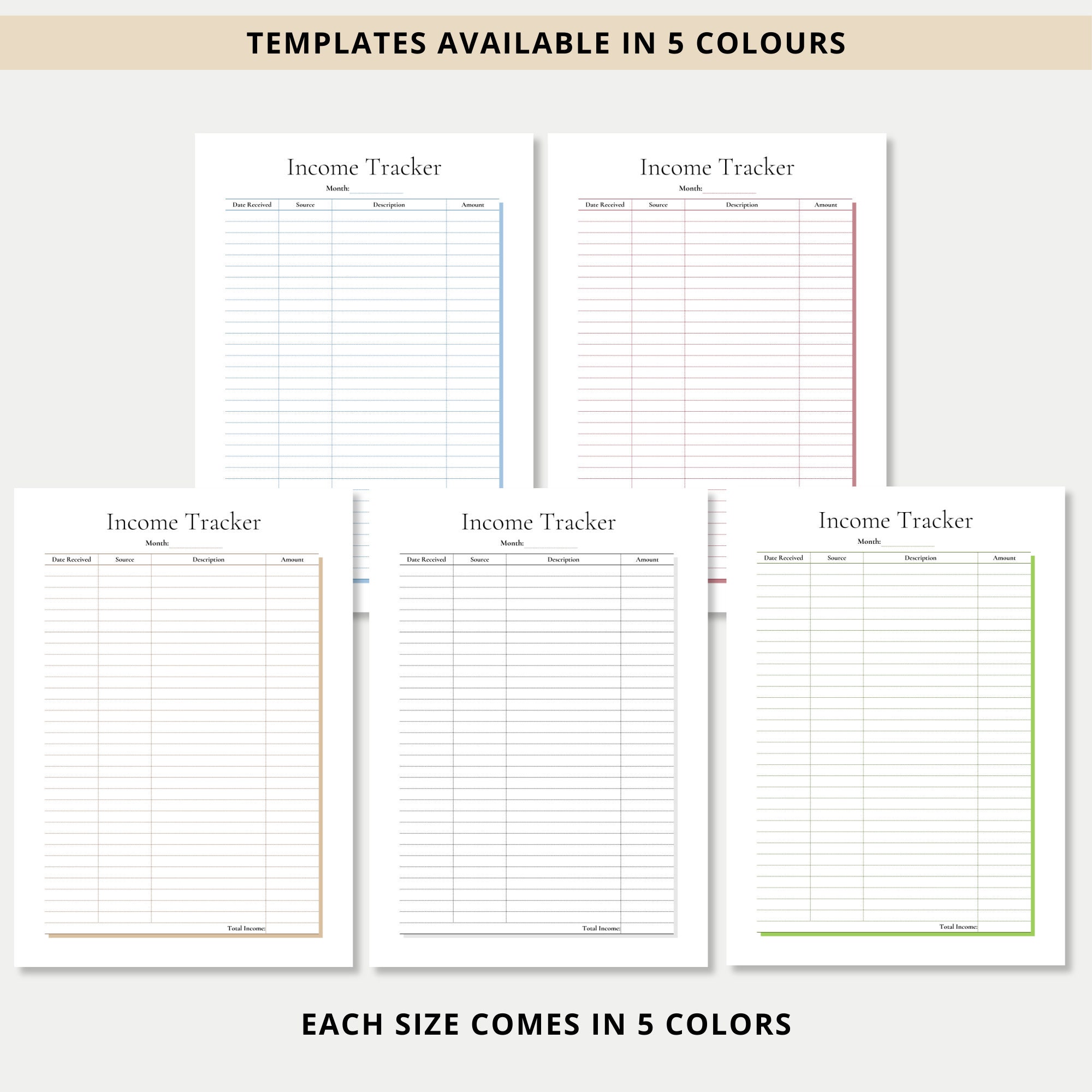 Income Tracker Sheet Printable & Fillable Income Statement, Income Log ...