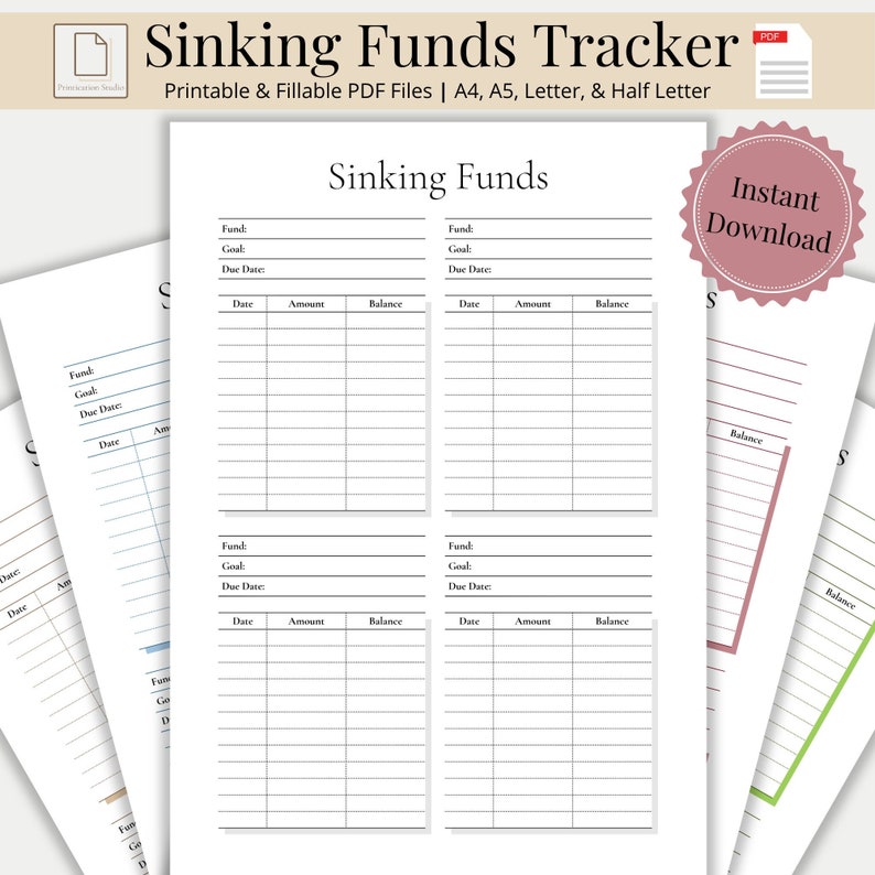 Sinking Funds Tracker Printable & Fillable, Savings Challenge, Savings ...