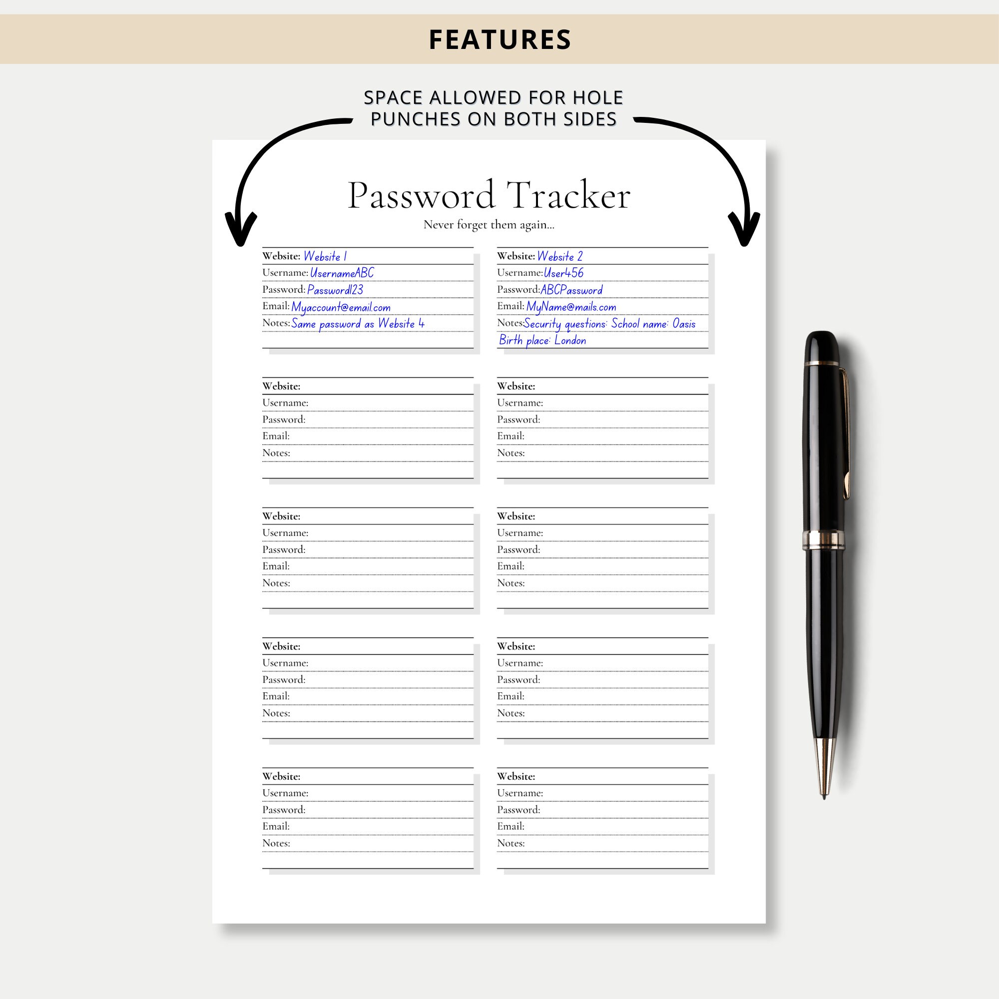 Password Tracker Printable, Fillable Password Journal, Username and ...
