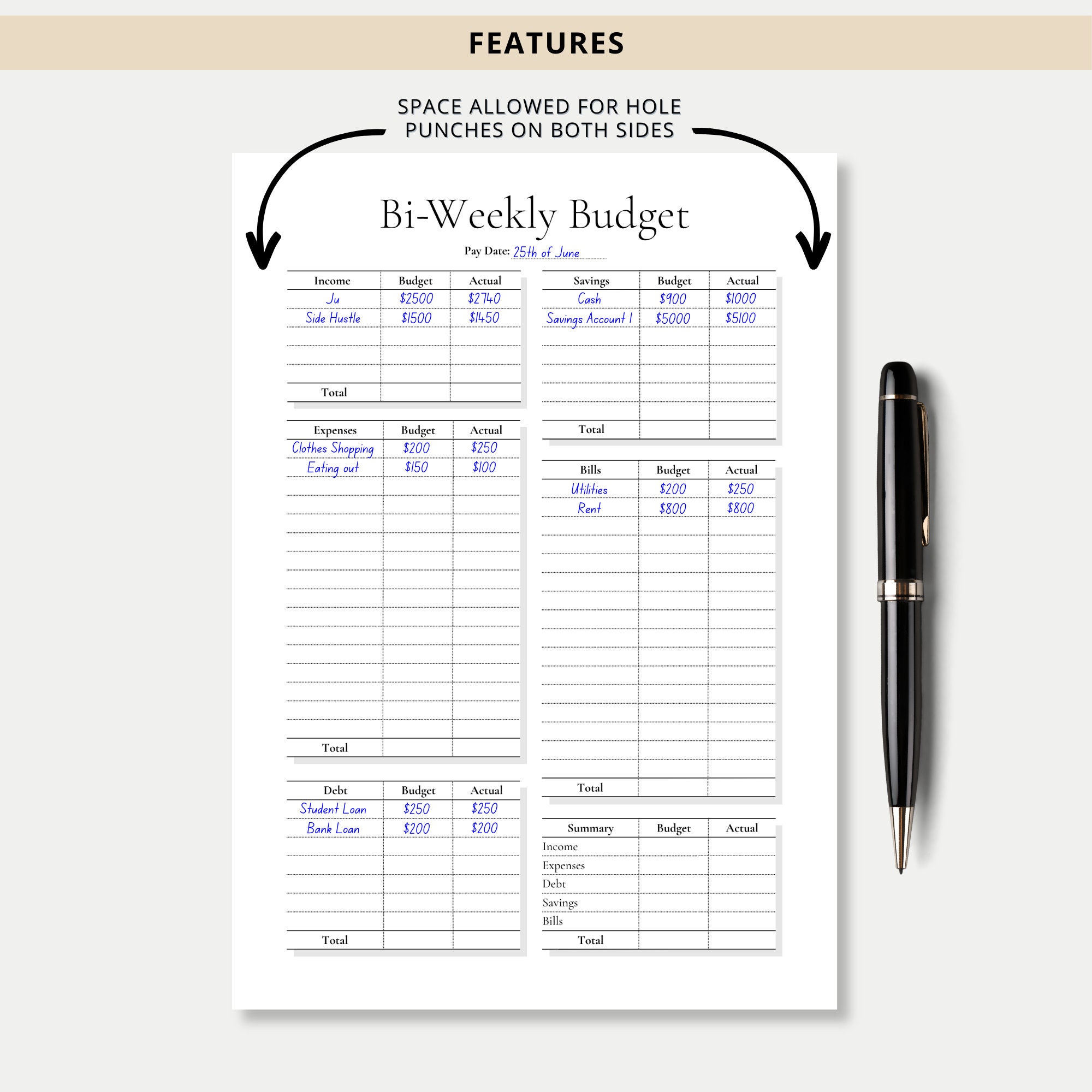 Bi-weekly Budget Planner Printable & Fillable Template, Biweekly ...
