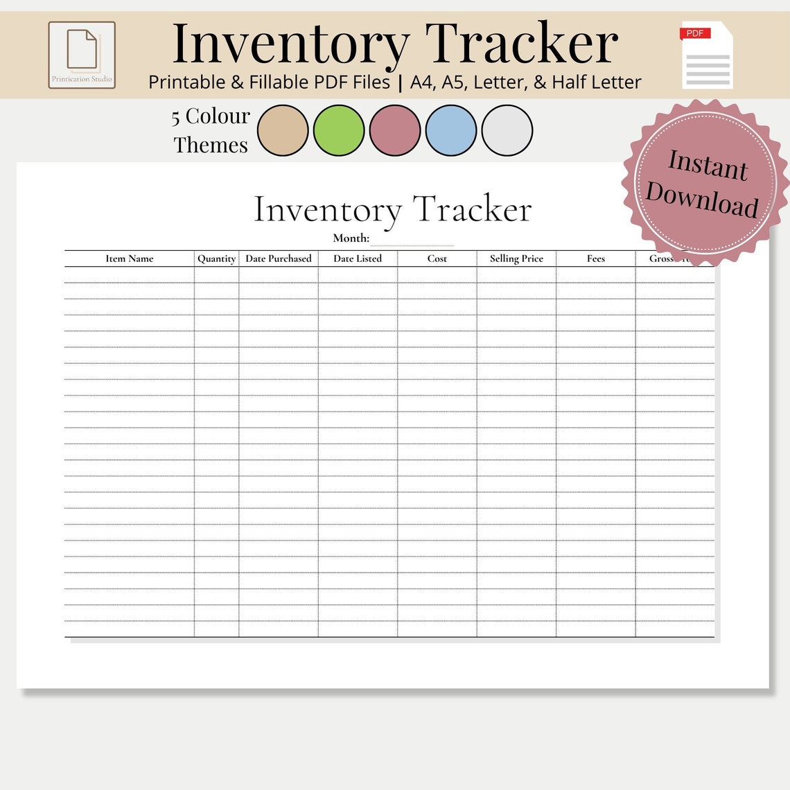 Inventory Tracker Sheet Printable & Fillable, Product Inventory Log ...
