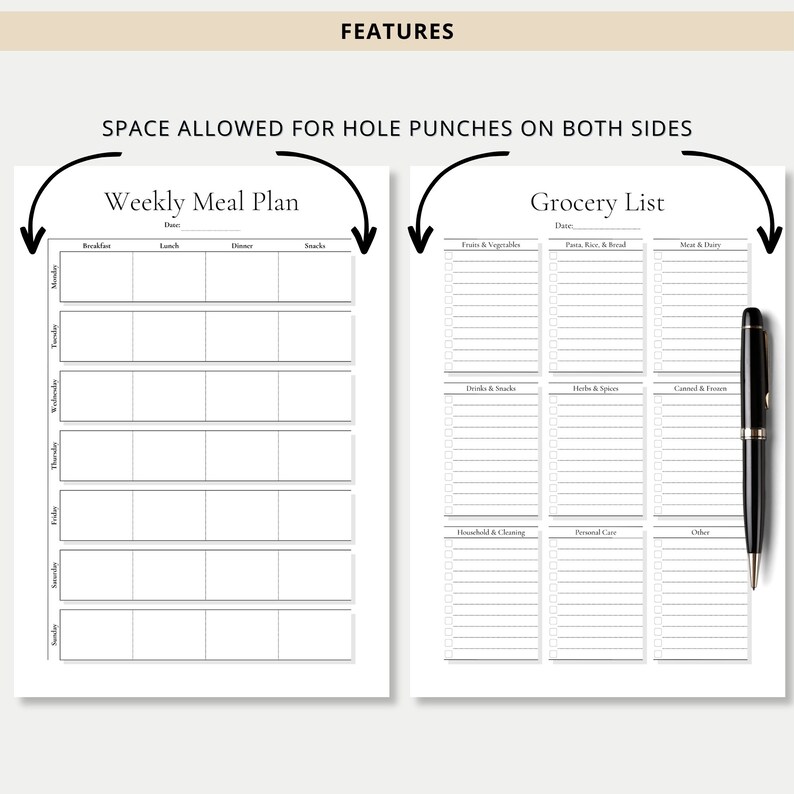 Weekly Meal Planner Printable and Grocery List Printable, Grocery ...