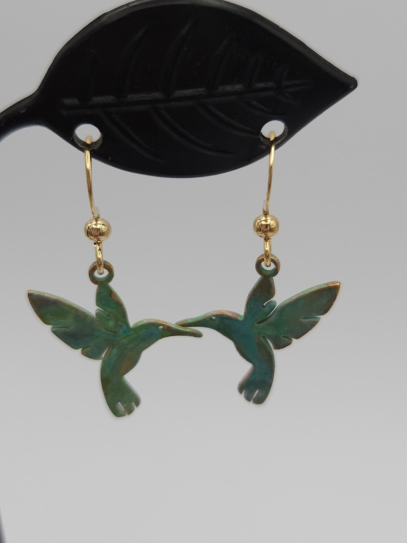 Hummingbird Earrings, Raw Brass With Hand Painted Patina,18k Gold ...