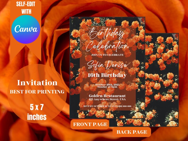 Editable Elegant Flowery Birthday Invitation Template | Cute Tangerine ...