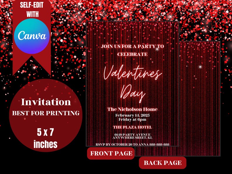 Editable Glittery Red Party Invitation Template | Valentines Party ...