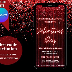 Editable Glittery Red Party Invitation Template | Valentines Party ...