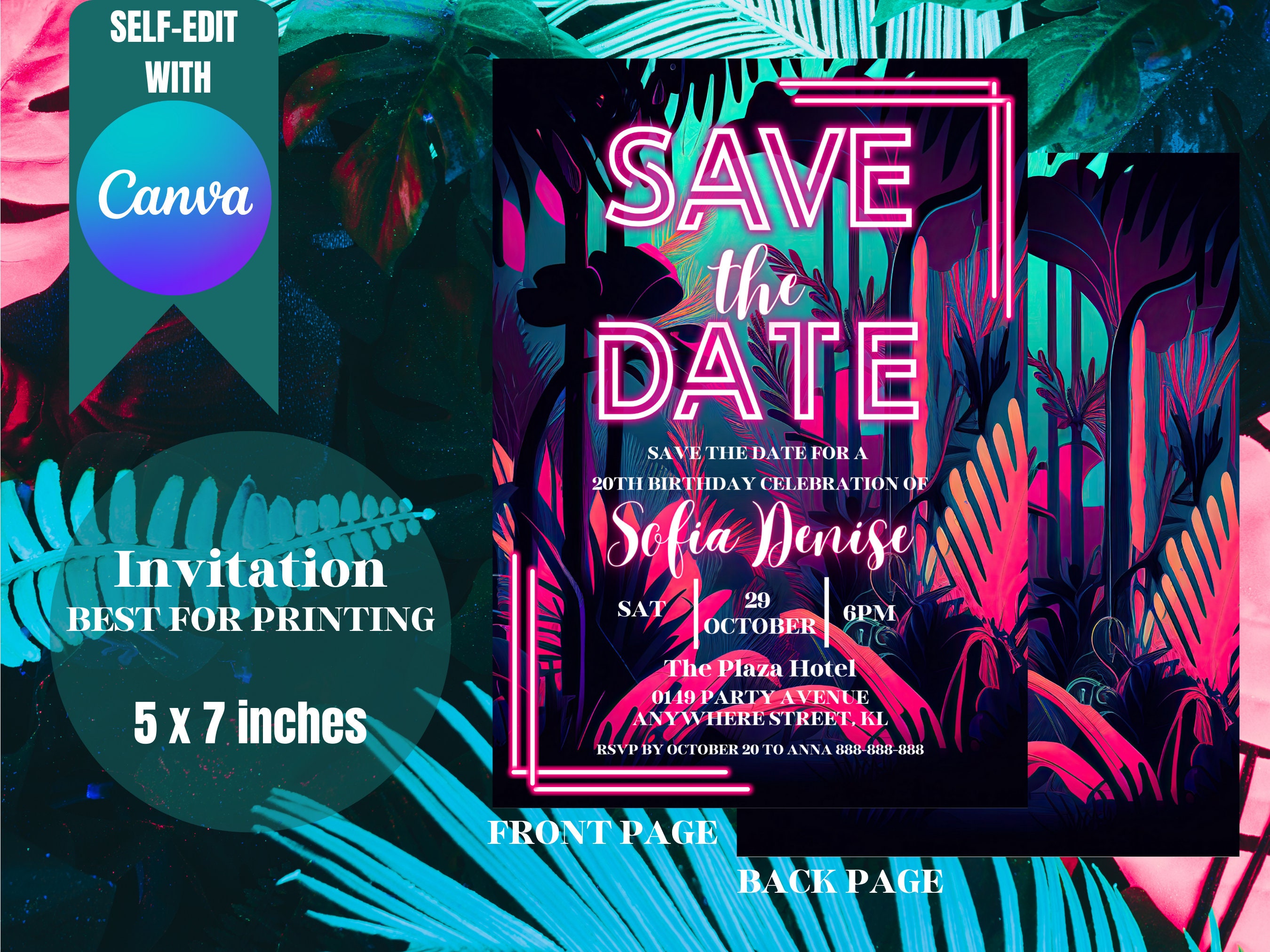Editable Neon Save the Date Birthday Invitation Template | Save the ...