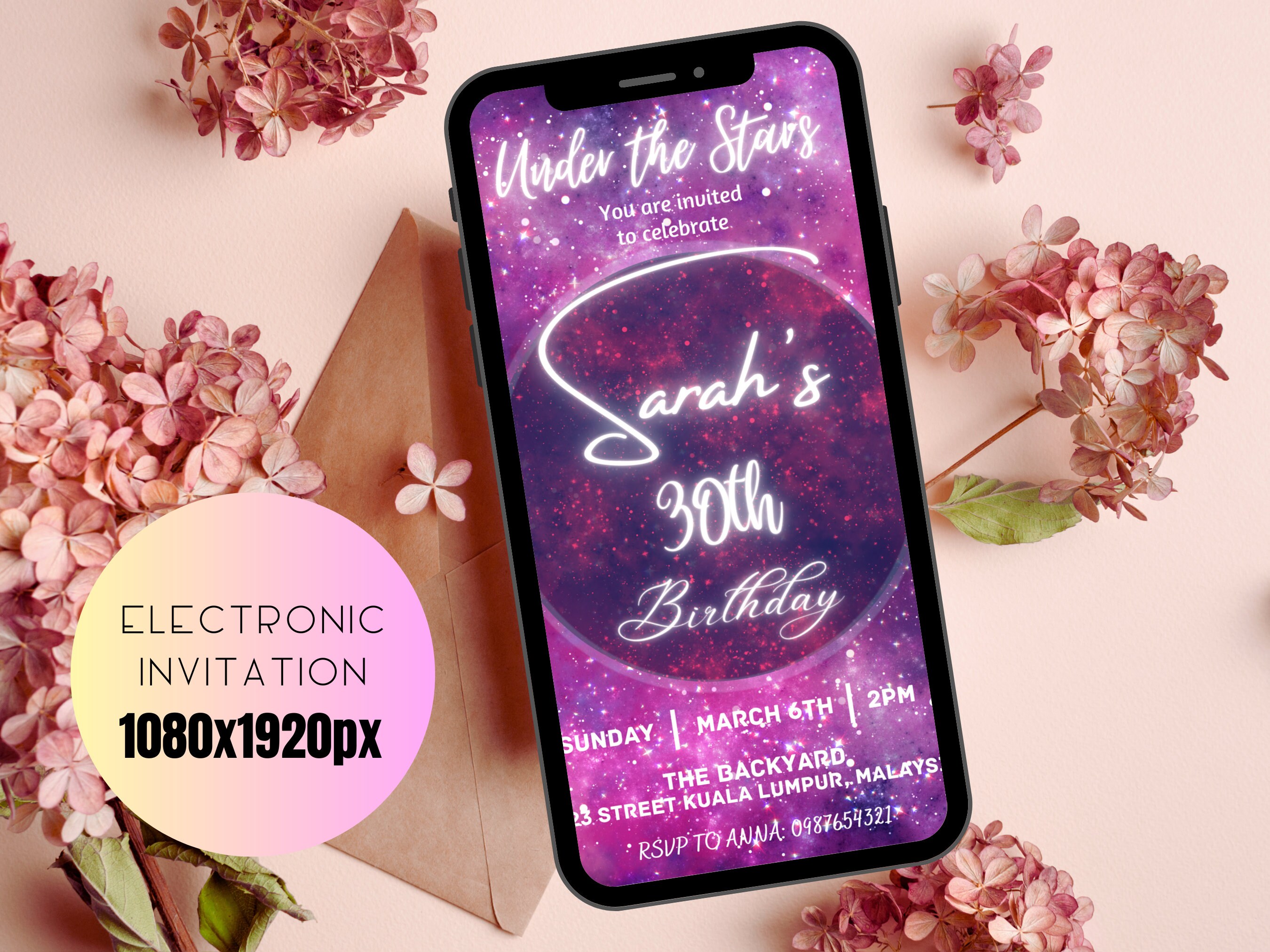 Editable Pink Galaxy Birthday Invitation Template Galaxy Theme Editable ...