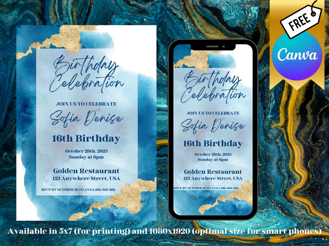 Editable Elegant Sky Blue Birthday Invitation Template | Melancholy ...