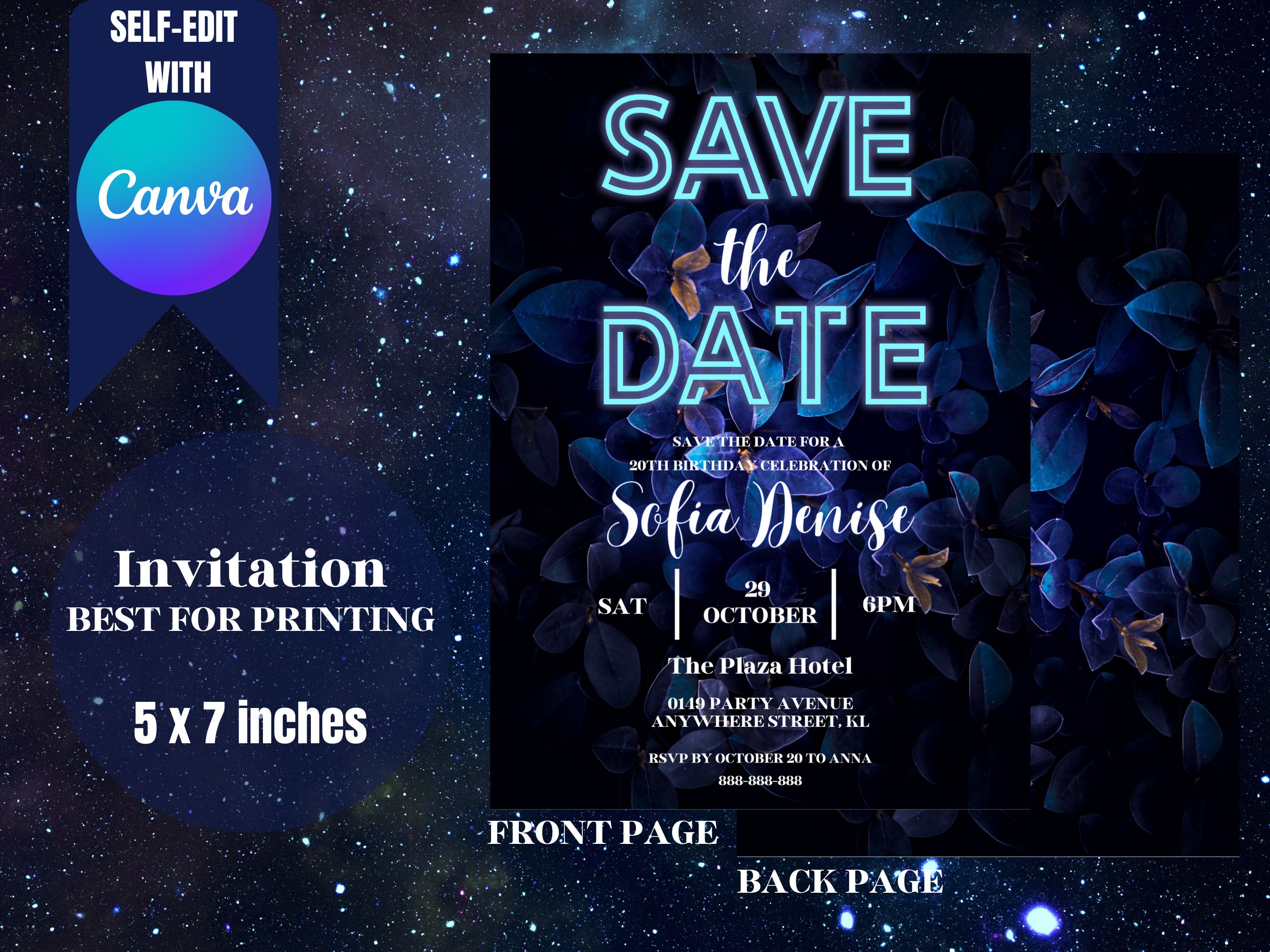 Editable Dark Blue Birthday Invitation Template Dark Blue - Etsy