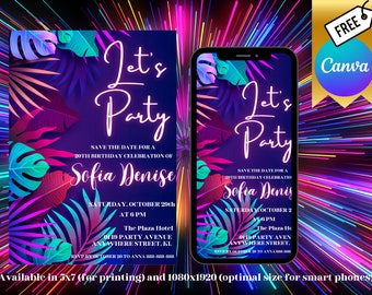 Editable Tropical Pink Birthday Invitation Template | Pink Tropical ...