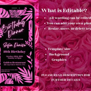 Tropical Birthday Invitation Template | Pink Palm Leaves (editable ...