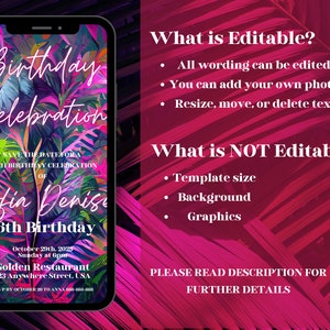 Editable Tropical Pink Birthday Invitation Template | Pink Tropical ...