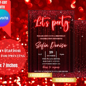Editable Elegant Shimmering Red Theme Birthday Invitation Template ...