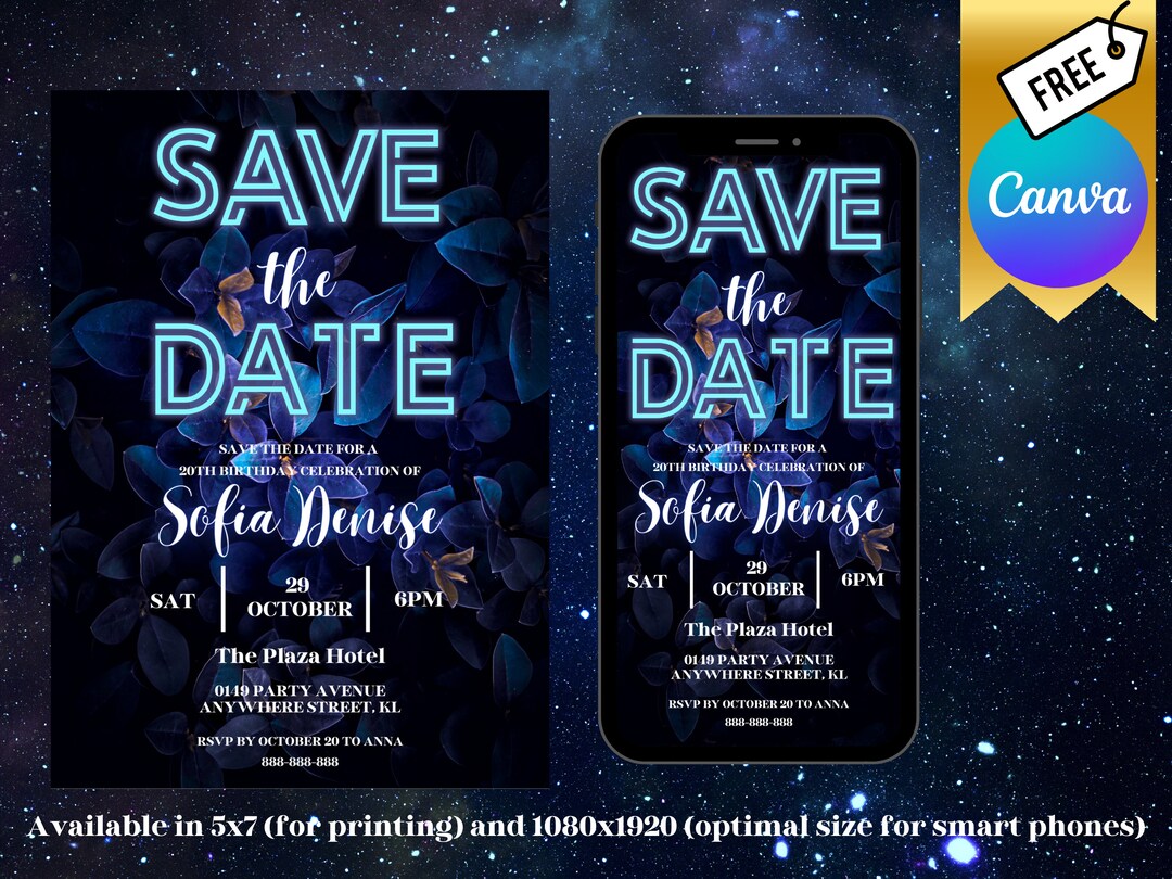 Editable Dark Blue Birthday Invitation Template | Dark Blue Floral ...