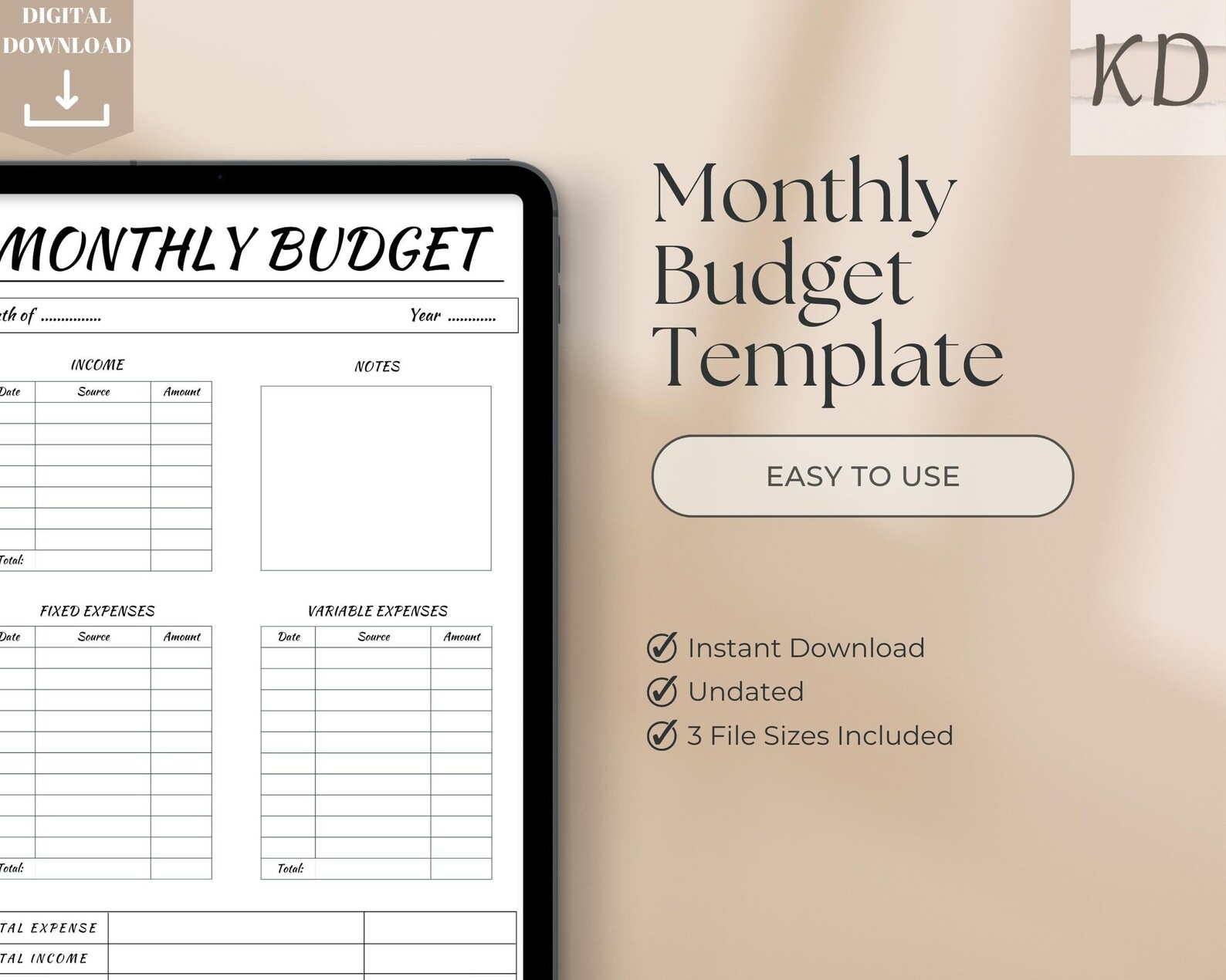 Printable Monthly Budget, Monthly Income & Expense, Monthly Budget ...