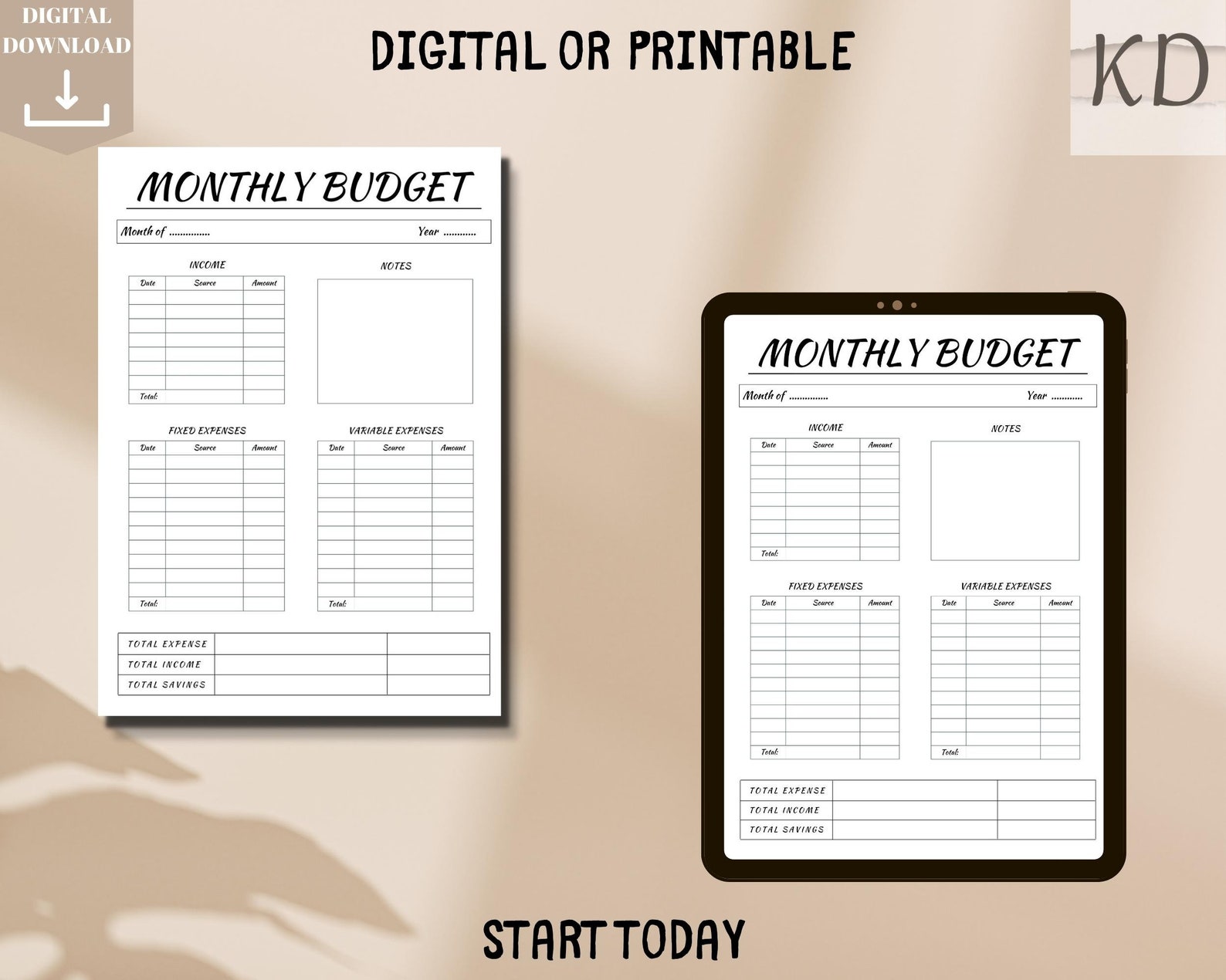 Printable Monthly Budget, Monthly Income & Expense, Monthly Budget ...