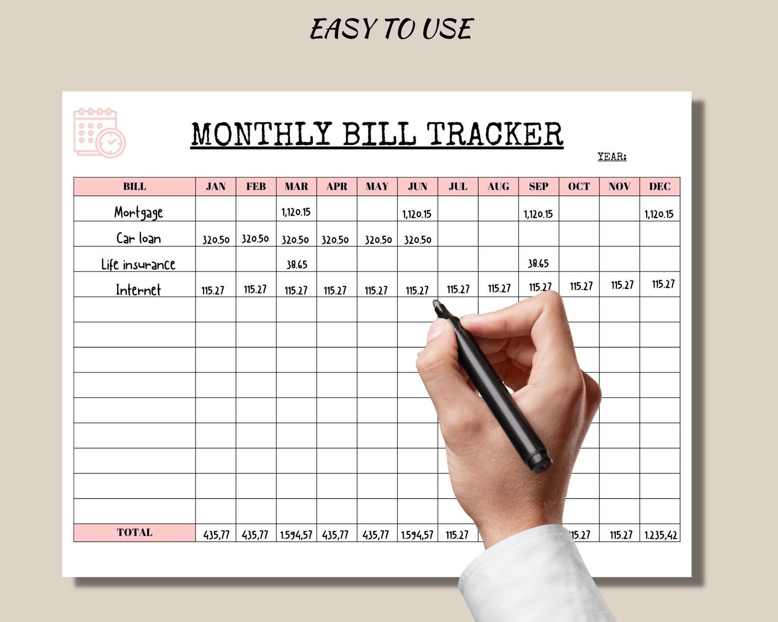 Monthly Bill Tracker Printable Colourful Payment Tracker Bill Payments ...