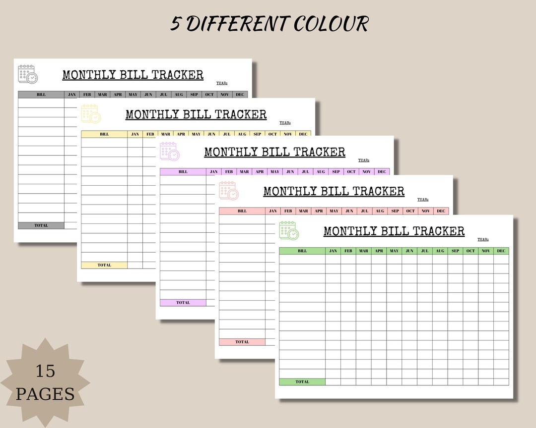 Monthly Bill Tracker Printable Colourful Payment Tracker Bill - Etsy