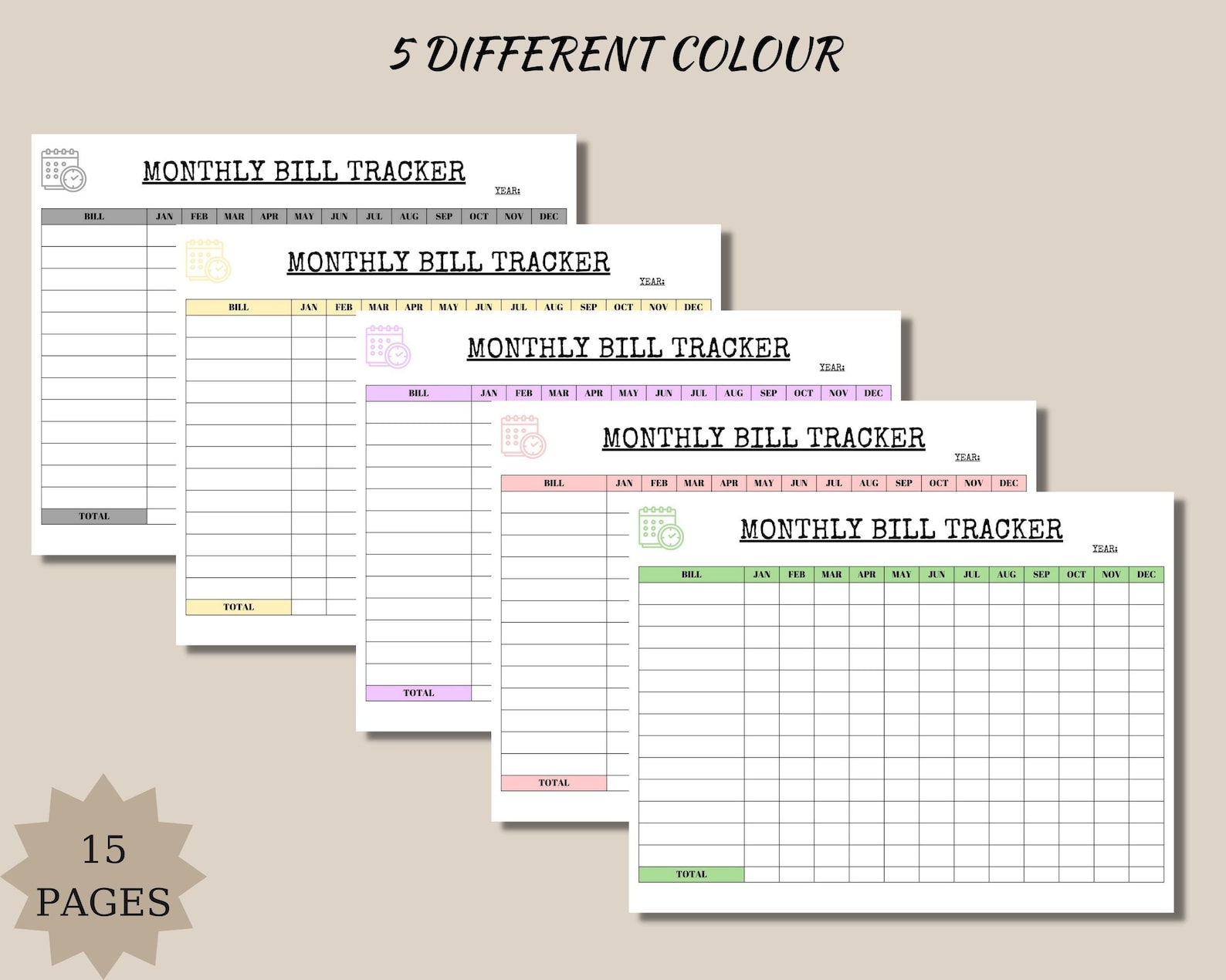 Monthly Bill Tracker Printable Colourful Payment Tracker Bill Payments ...
