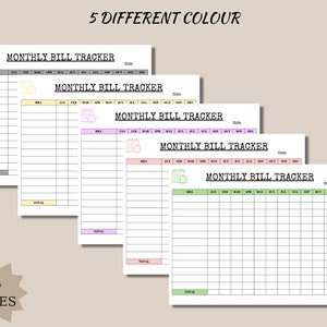Monthly Bill Tracker Printable Colourful Payment Tracker Bill Payments ...