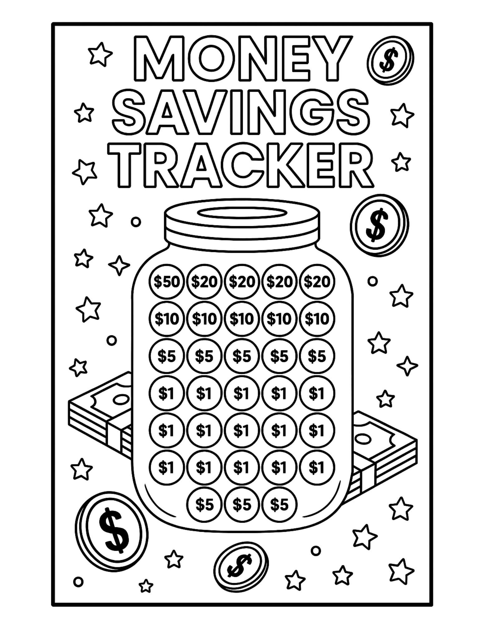Fun Kids Daily Savings Money Tracker Coloring Page, Record Your Child's ...