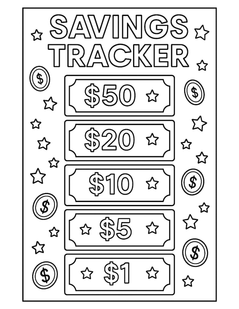 Kids Savings Tracker Coloring Page: Fun Money Milestones (digital ...