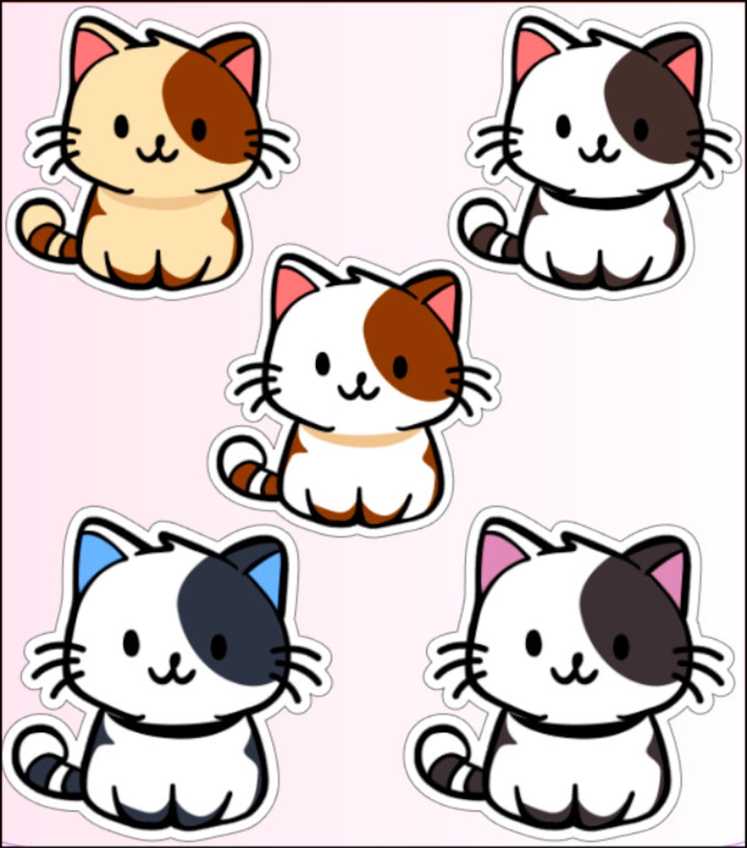 Cartoon Cat Animal Multicolored Sticker Assortment, Adorable Kitty 3 ...