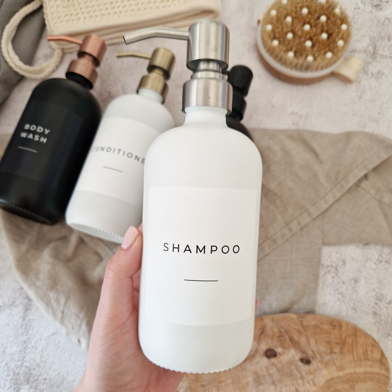 Minimalistic, Personalised Labels, Shampoo, Conditioner, Shower Gel ...