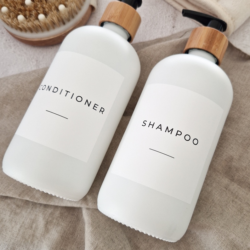 Minimalistic, Personalised Labels, Shampoo, Conditioner, Shower Gel ...