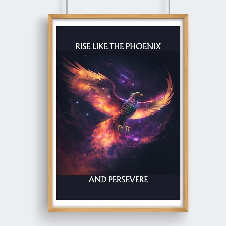Rising Phoenix Printable Motivational Wall Art, Perseverance, Fantasy ...
