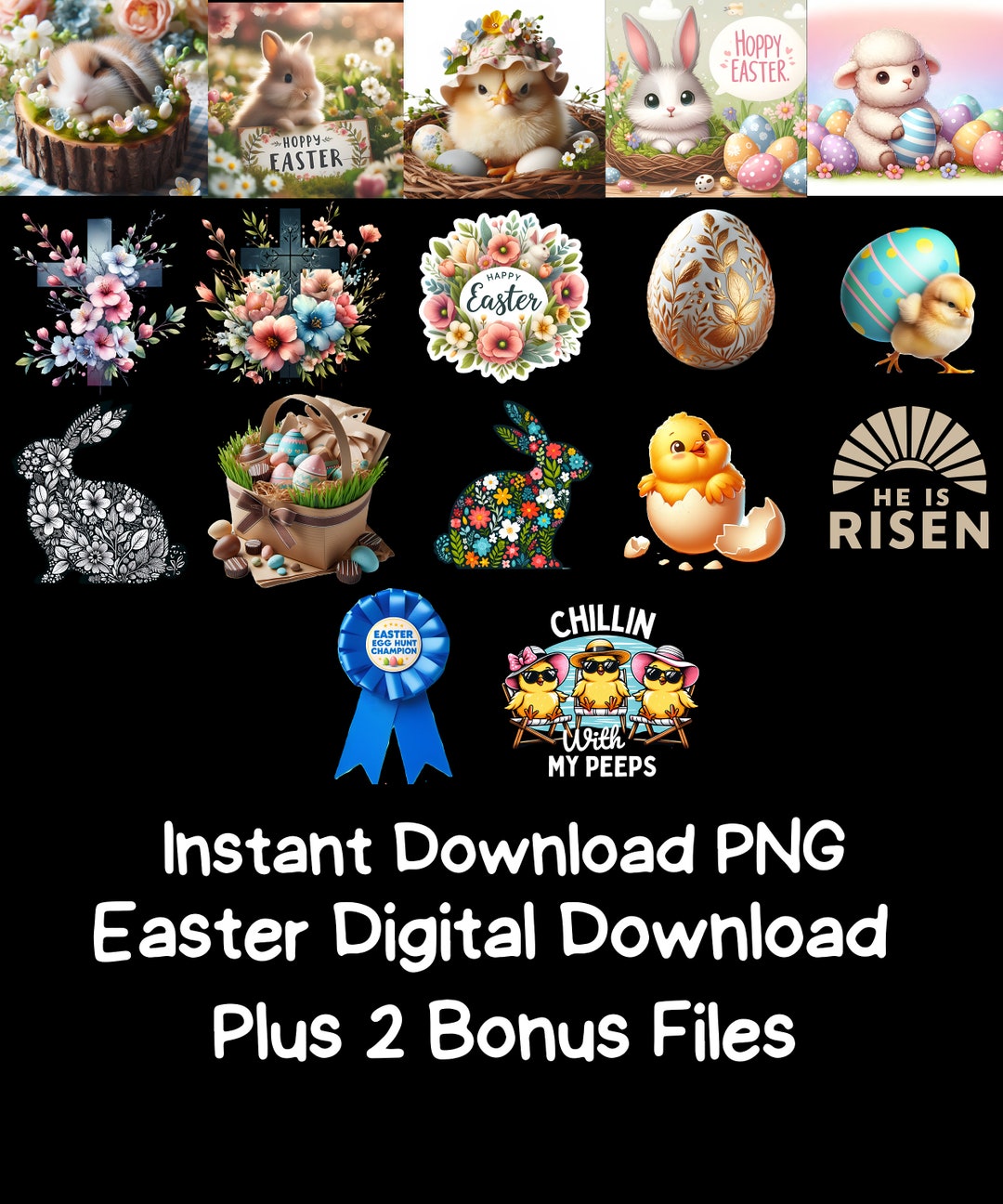 Instant Download Easter Clipart Bundle, Digital PNG Files, Cute Bunnies ...