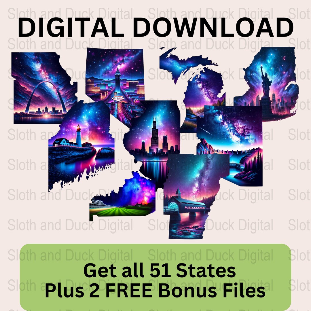 50 States PNG Bundle, United States Landmarks, State Outline PNG, State ...