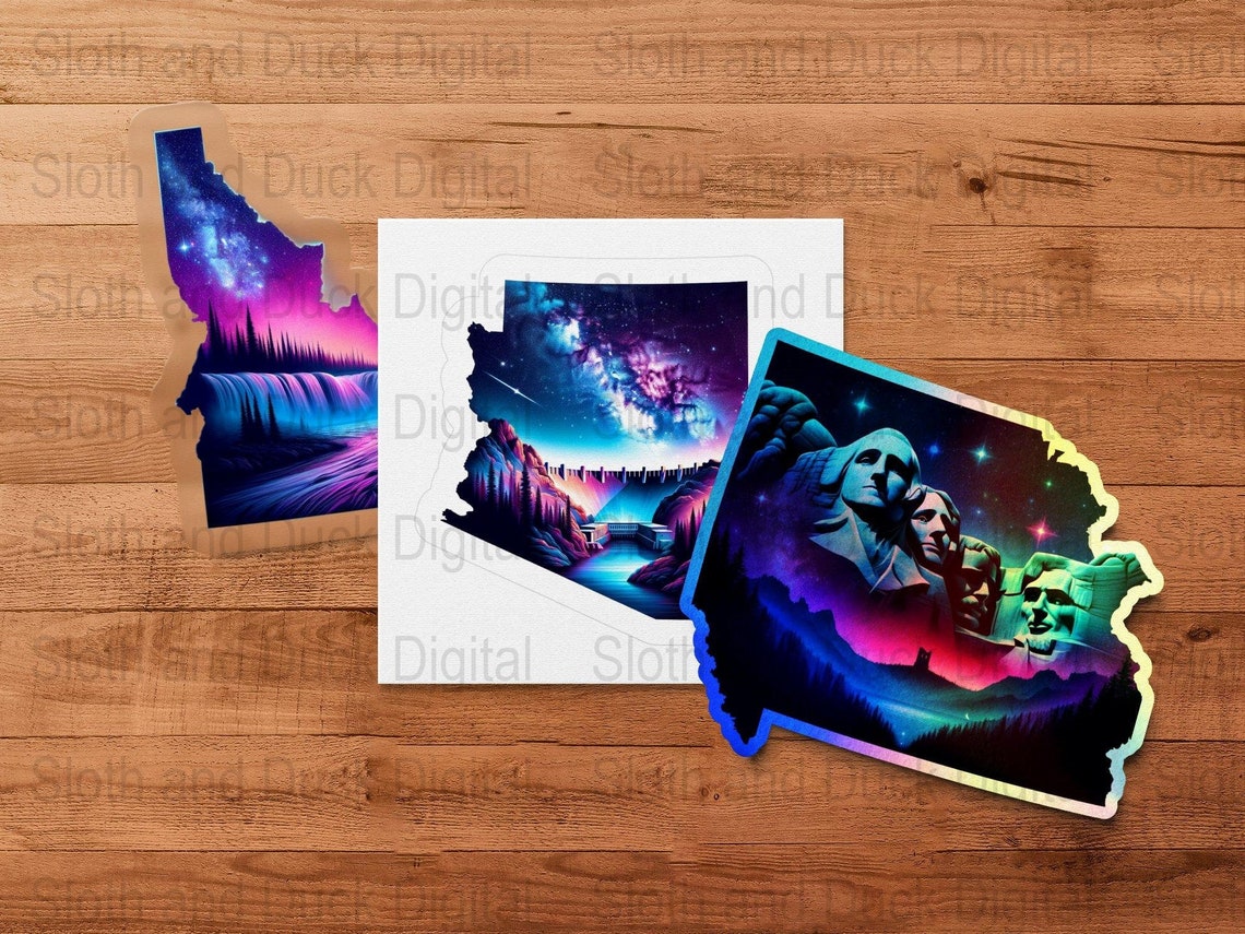 50 States Png Bundle, United States Landmarks, State Outline Png, State ...