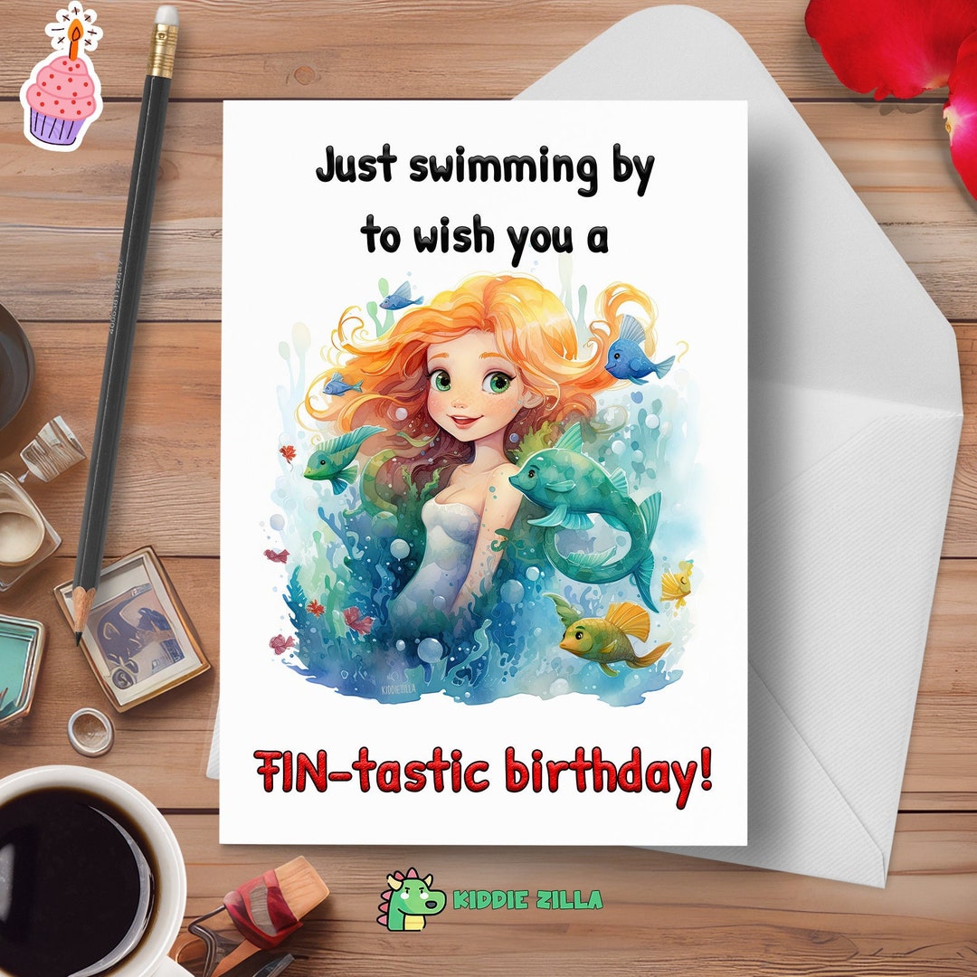 Mermaid Theme Birthday Card, Have a Fin-tastic Birthday - Etsy