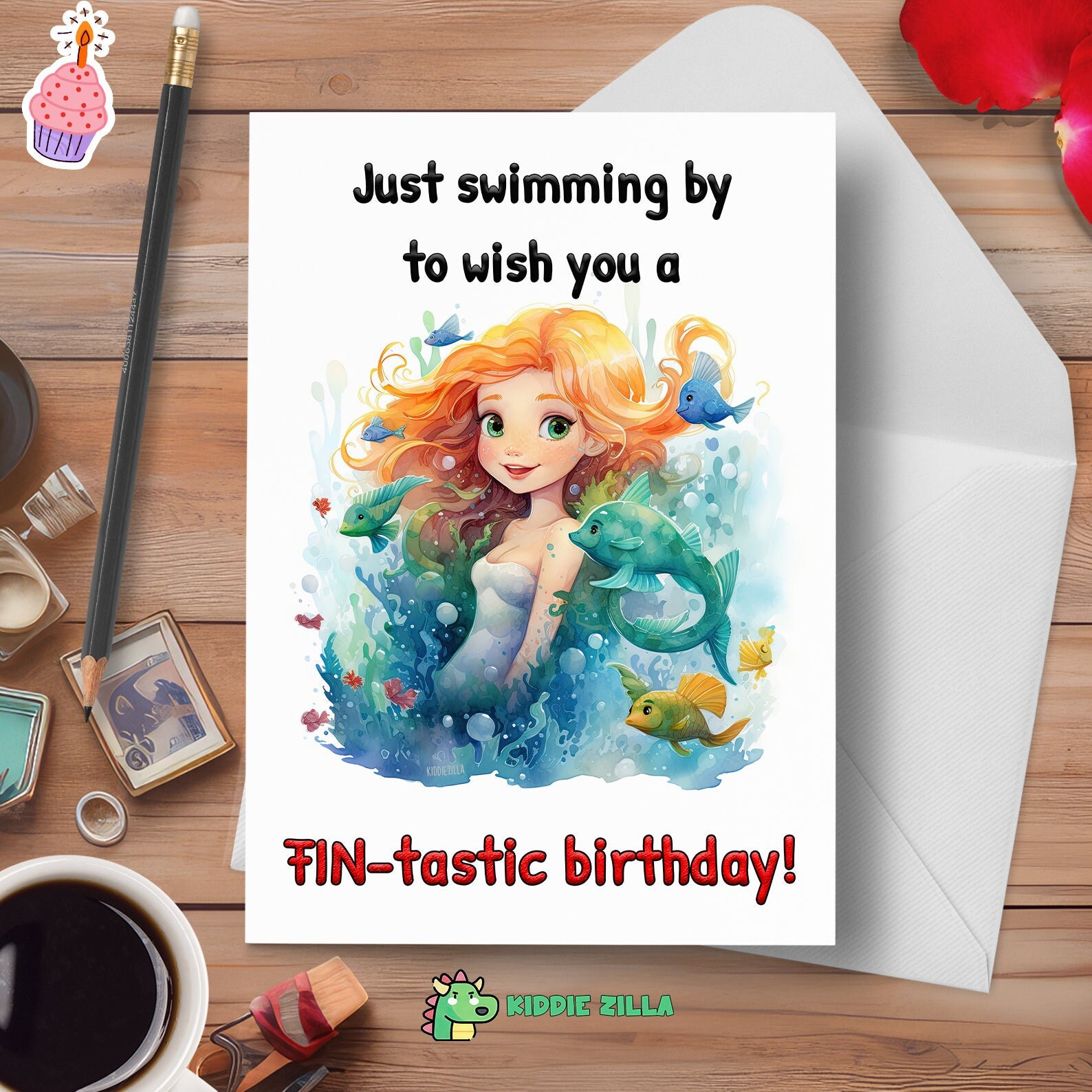 Mermaid Theme Birthday Card, Have a Fin-tastic Birthday - Etsy