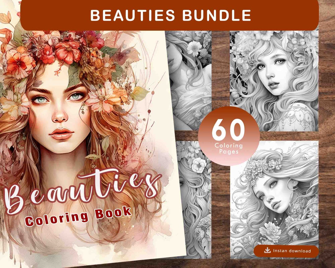 60 BEAUTIES Coloring Book Adults Volume 1, Grayscale Coloring ...