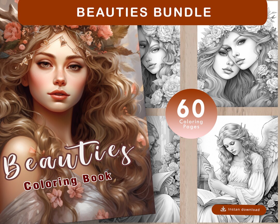 60 Beauties Coloring Book Adults Volume 2 Grayscale Coloring Book