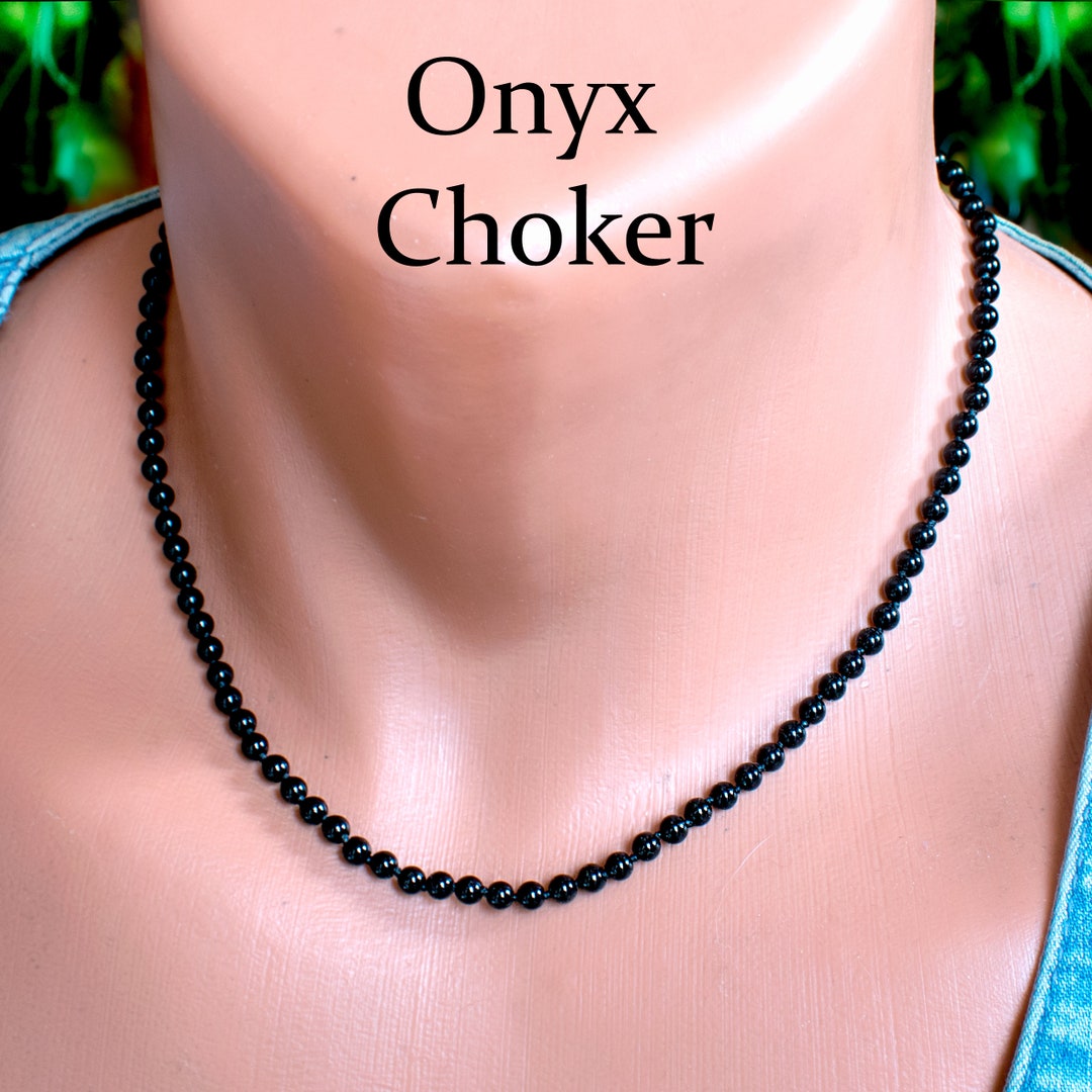 Black Onyx Beaded Choker Necklace • Elegant Onyx Jewelry • Hand-knotted ...