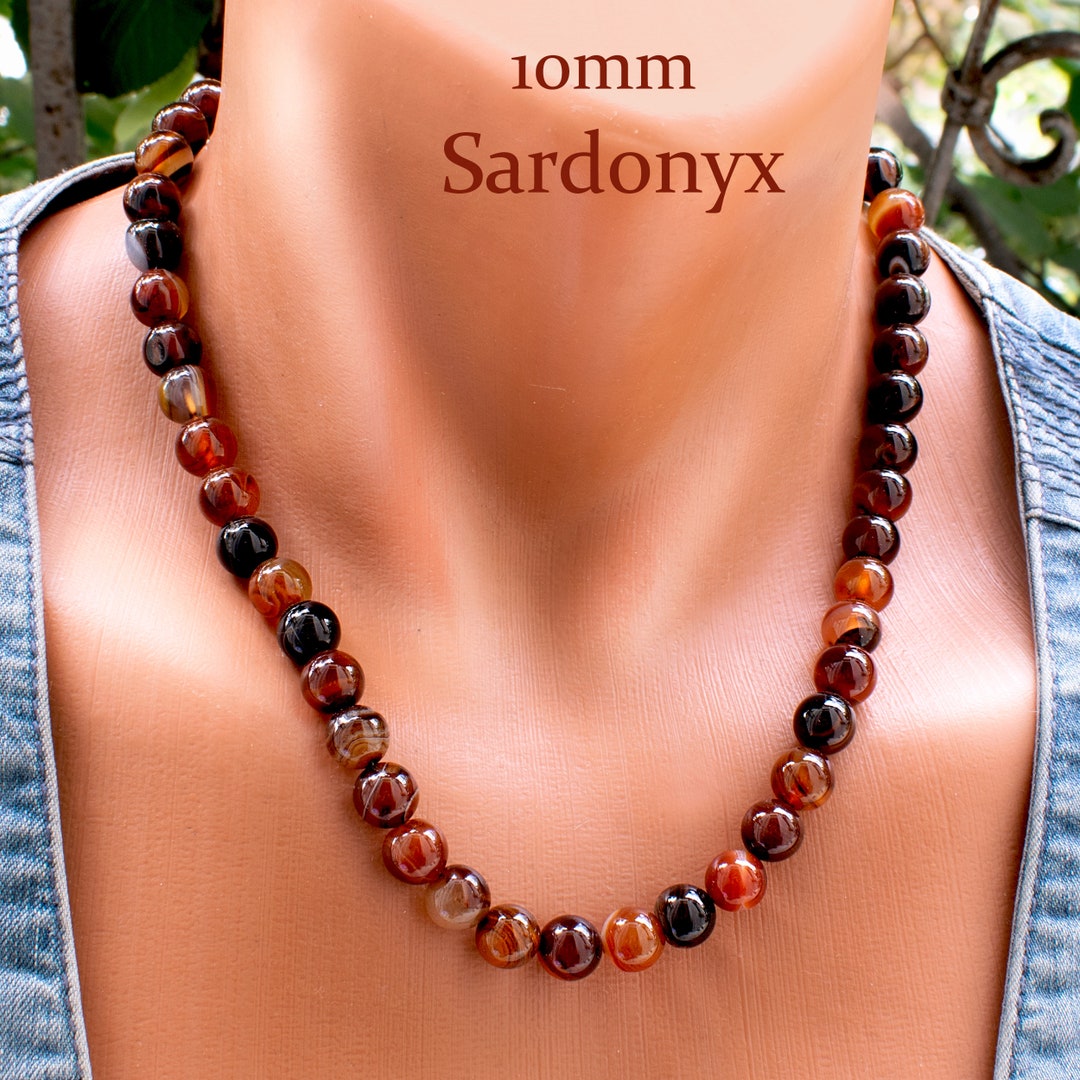 Sardonyx Necklace • Sardonyx Gemstone Necklace • Sardonyx Bead Necklace ...