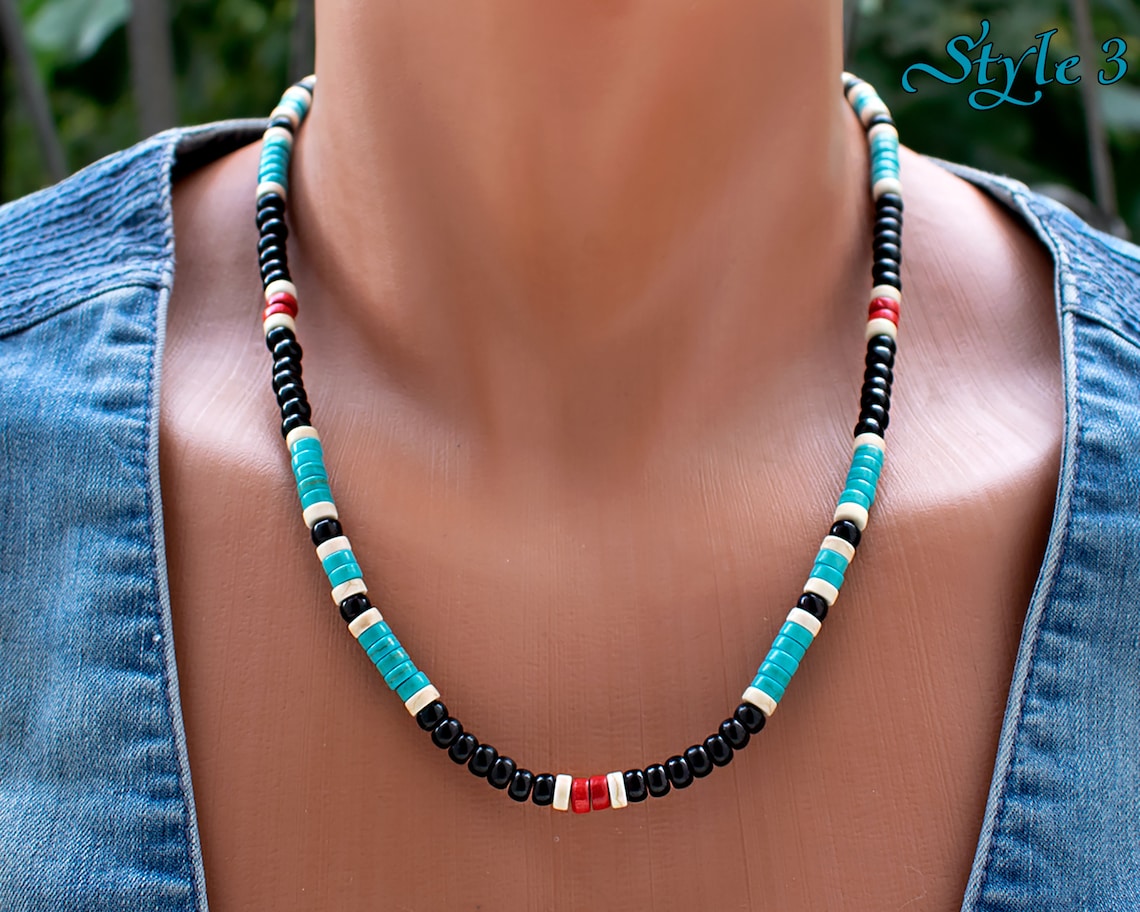 Native American Turquoise Necklace for Men Long Turquoise - Etsy