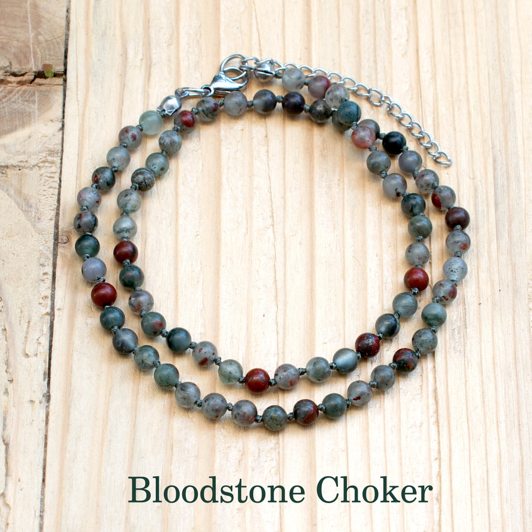 Bloodstone Bead Choker, March Birthstone, Green Bloodstone Choker ...