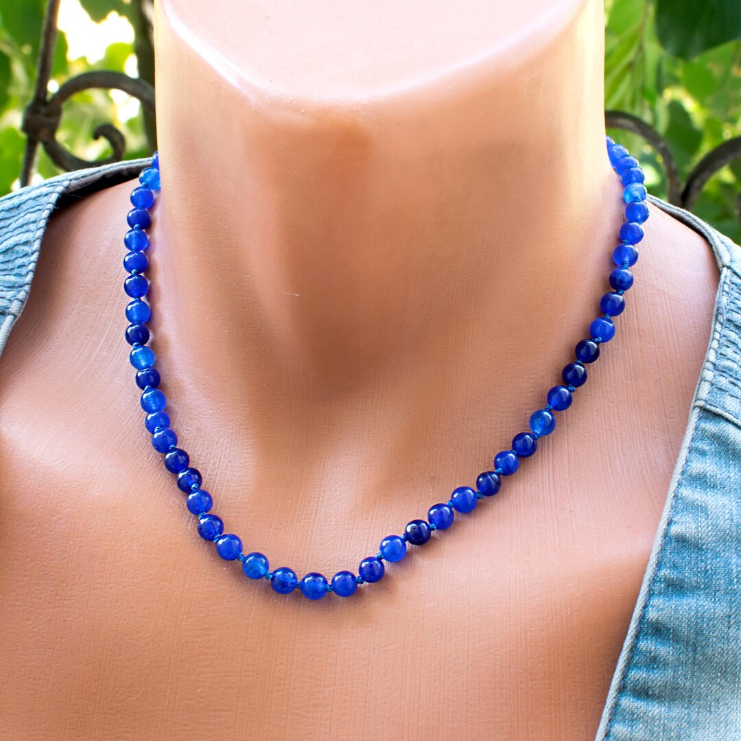 Indigo Blue Quartz Necklace • Royal Tone Natural Gemstone Beads ...