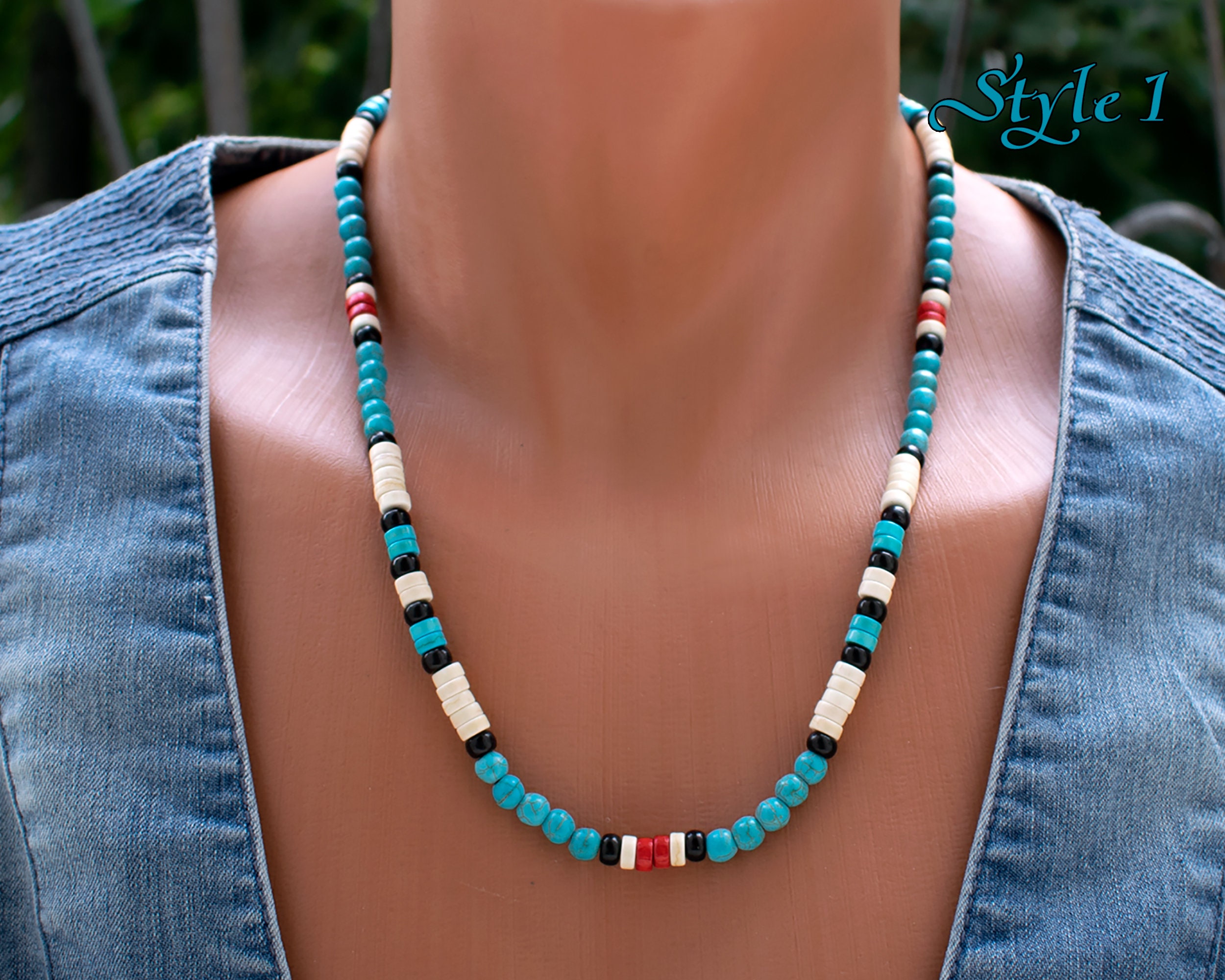 Native American Turquoise Necklace for Men Long Turquoise - Etsy