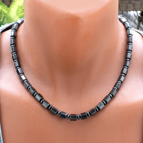 Mens Choker Hematite Bead Necklace - Etsy