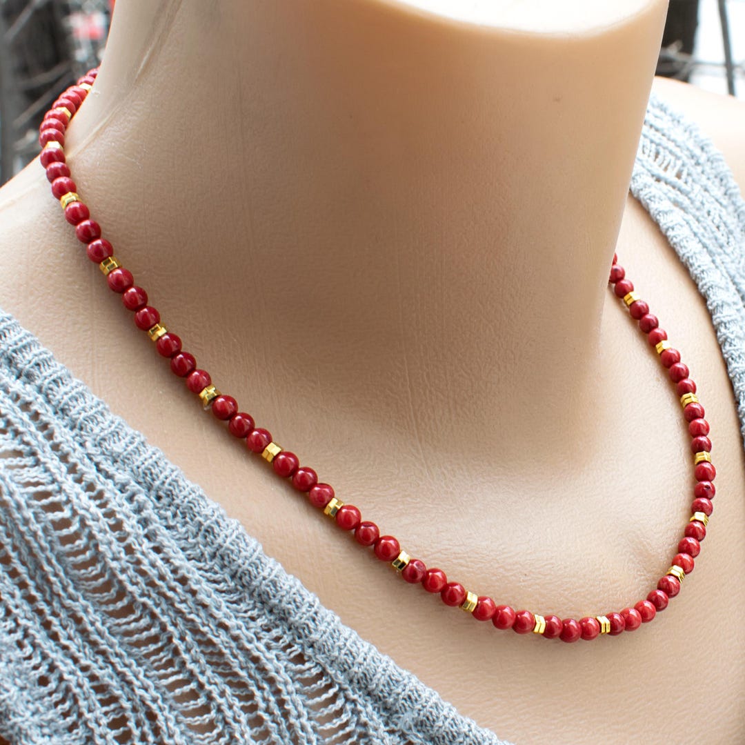 Red Coral Necklace • Coral Gold Necklace • Coral Choker Necklace ...